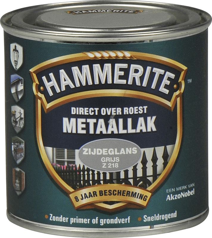 Hammerite direct over roest metaallak zijdeglans grijs - 250 ml verf ...
